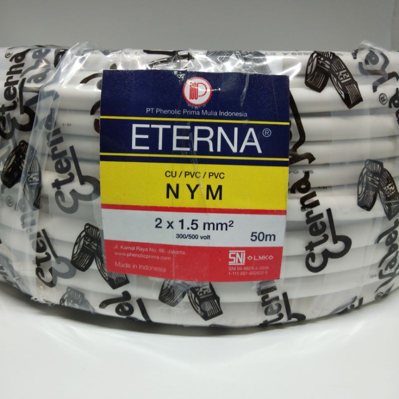 Jual Kabel Eterna NYM 2x1,5 @50m 2x1.5 putih tunggal kawat | Shopee Indonesia