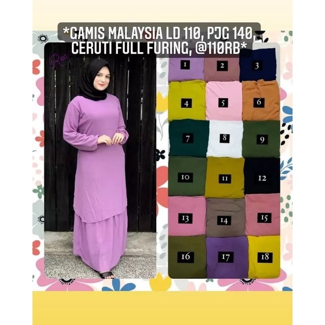 Jual Gamis Malaysia bahan shifon ceruty full furing dan adem foto asli ...