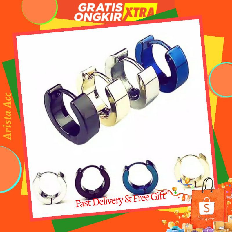 Jual Tindik Anting Pria Cowok Titanium Black Silver Gold / antingtindik ...