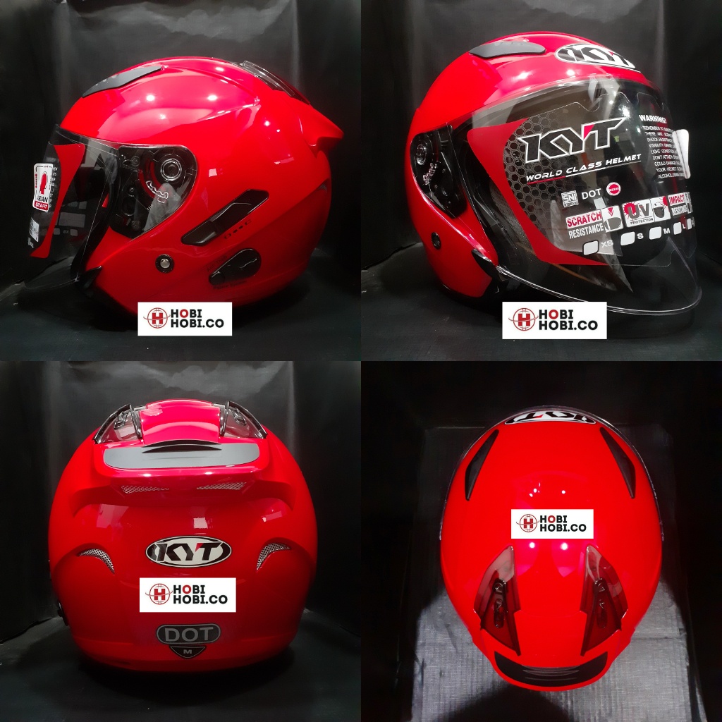 Jual KYT HELM GALAXY FLAT R SOLID FIRE RED DOUBLE VISOR HALF FACE ...