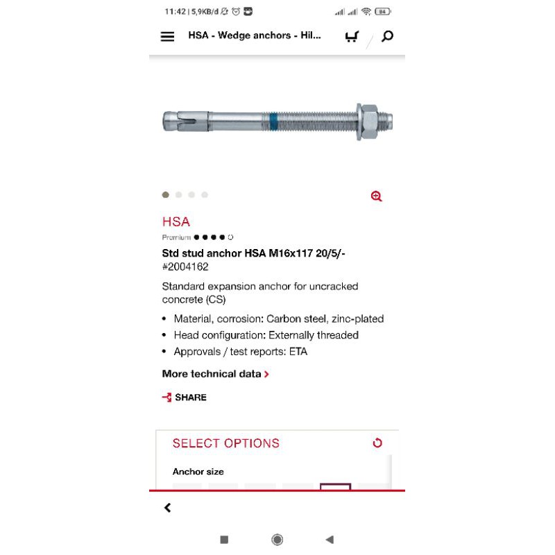 Jual HILTI DYNABOLT DINABOLT TRUBOLT ANCHOR HSA M16 X 117MM | Shopee Indonesia