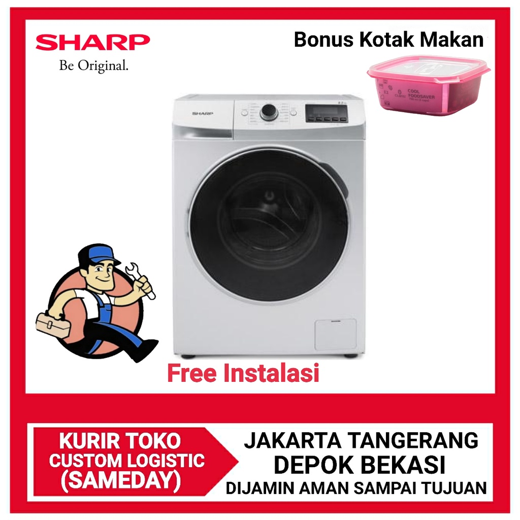 Jual Mesin Cuci Sharp 7 Kg Front Loading ES FL 1073 PREMIUM DARK SILVER - FREE INSTALASI & KOTAK ...
