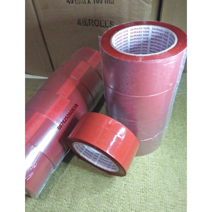 Jual Lakban plastik Daimaru warna merah 90Y panjang solatip isolasi kuat | Shopee Indonesia