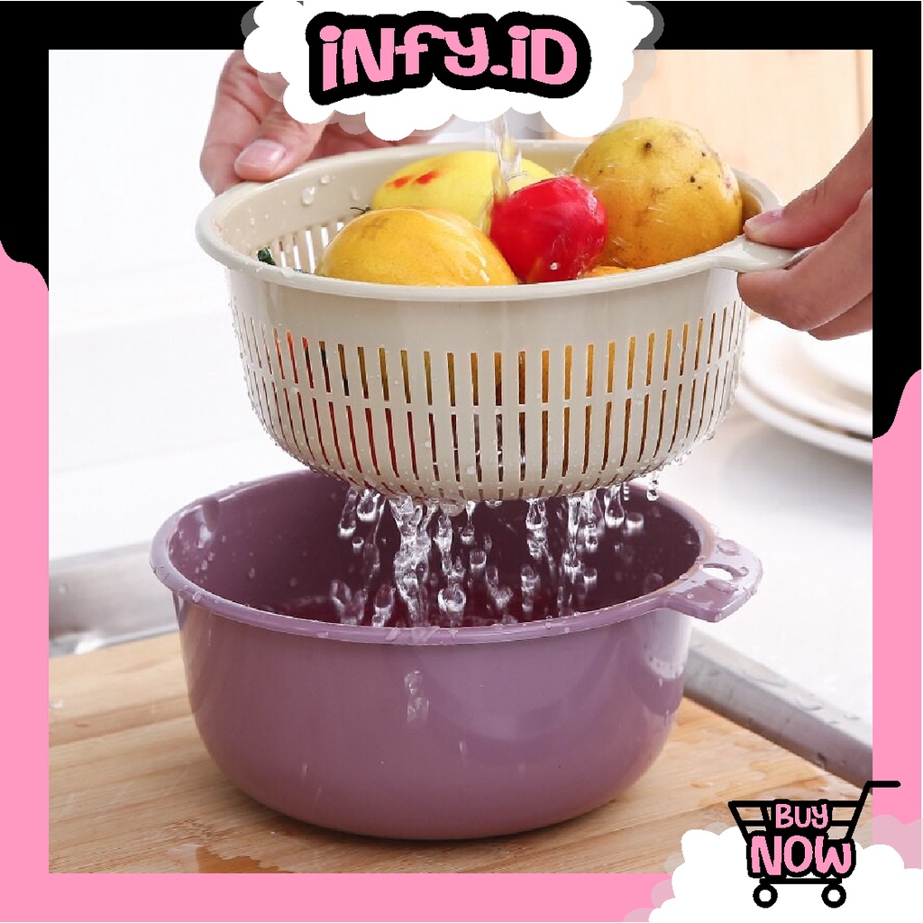 Jual INFY - R429 Keranjang Baskom Saringan Sayur 2 in 1 / Wakul Bulat ...
