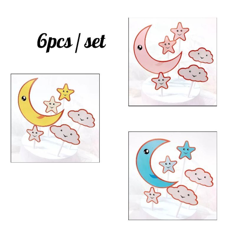 Jual CAKE TOPPER SET BABY SHOWER BULAN BINTANG MOON GIRL CLOUD STAR ANAK ANAK LUCU SET ONE HBD ...