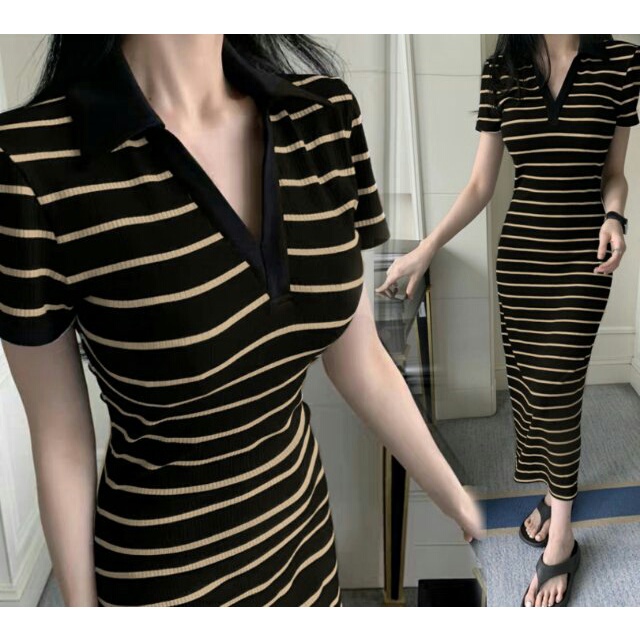 Jual Dress Rajut Oohayaa - Long Dress Perempuan Terbaru Motif Garis ...