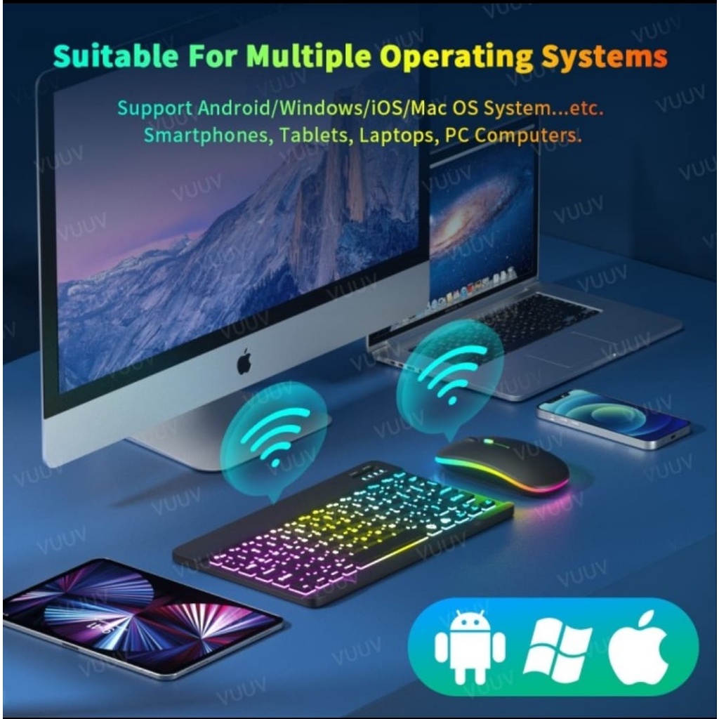 Jual 10inch Led RGB Keyboard Mouse bluetooth & Wireless Combo kit lampu 2in1 K611 | Shopee Indonesia
