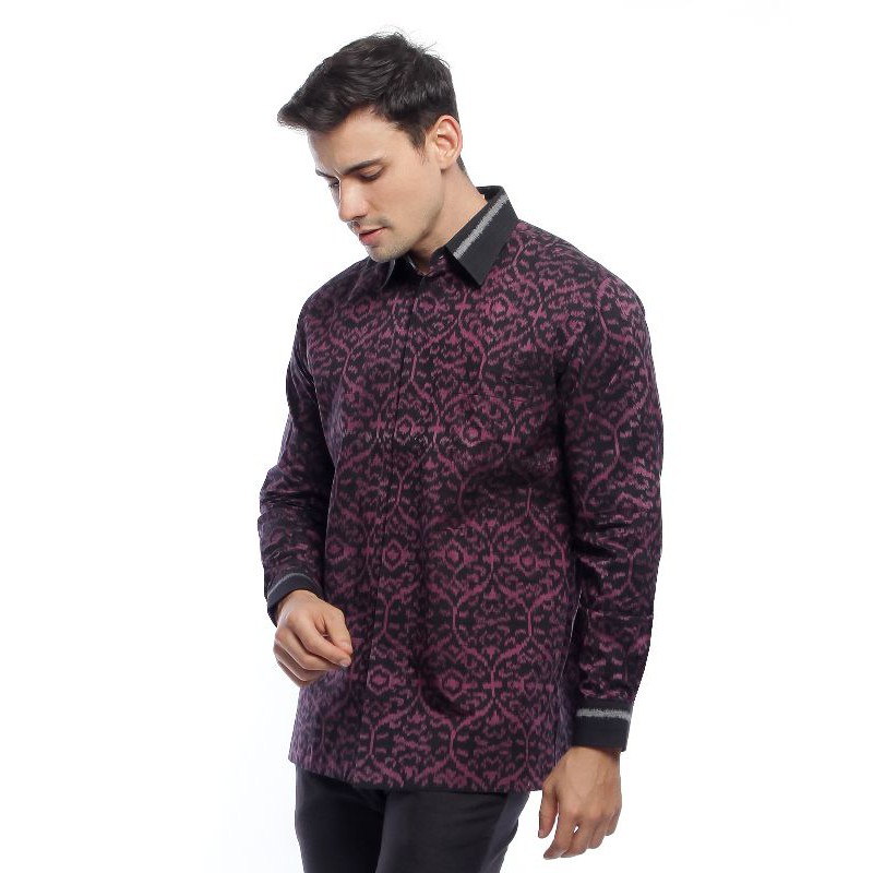 Jual Tenun eBoon Kemeja Tenun Ikat Lengan Panjang Magenta Hitam ...