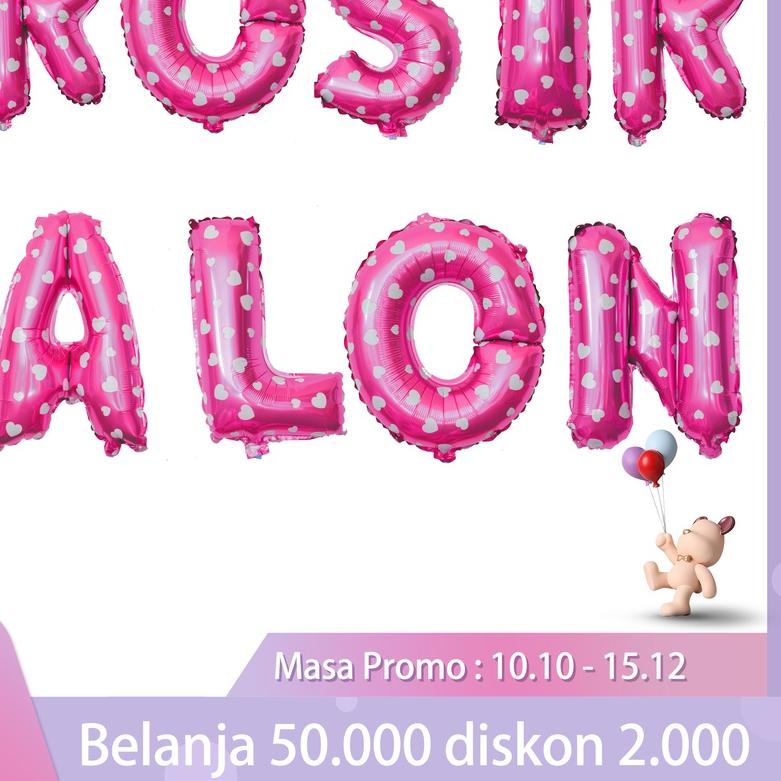 Jual Balon Foil Huruf Abjad Alphabet Pink A-Z Balon Foil Angka Pink 0-9 ...