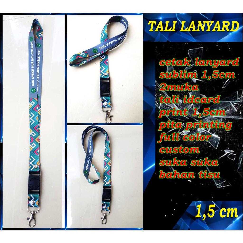 Jual cetak lanyard sublim 1,5cm 2muka / tali idcard print 1,5cm / pita ...