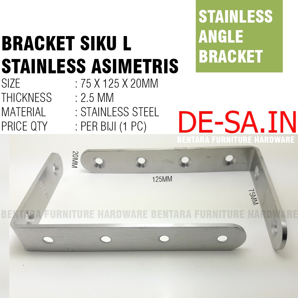 Jual SL-SS 75MM SIKU L STAINLESS STEEL Bracket Siku 75 x 125 x 20 MM ...