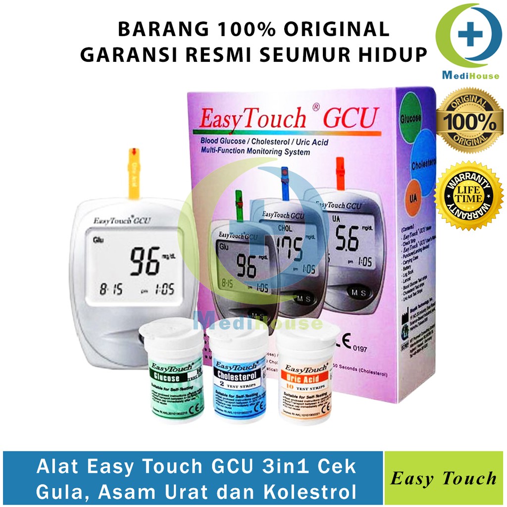 Jual Alat Easy Touch GCU 3in1 Cek Gula Darah Kolesterol Asam Urat Easy ...