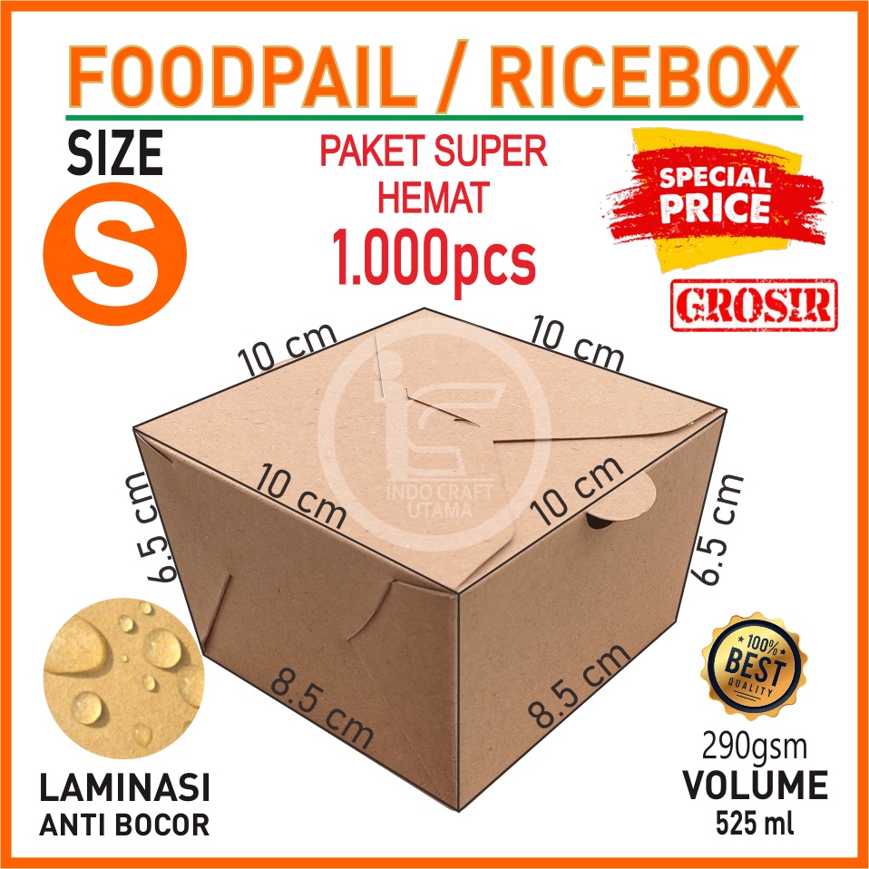 Jual Food Pail Paper Rice Box Paket 1.000 pcs Size S Lunch Box Kertas ...