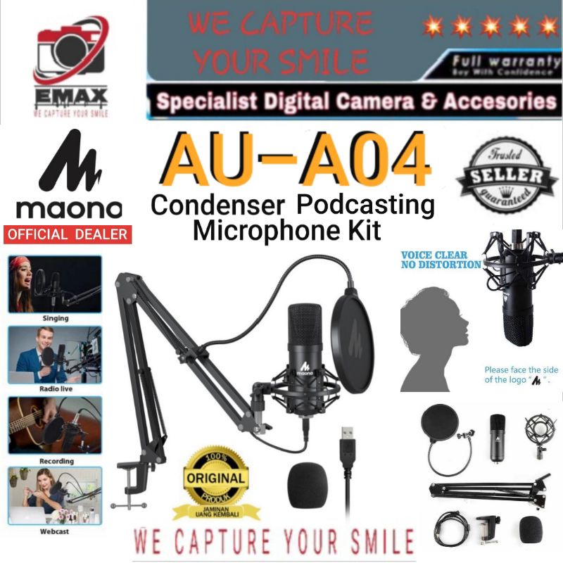 Jual Maono AU-A04 Microphone Kit USB Condenser Cardioid Professional Studio Podcasting Recording ...