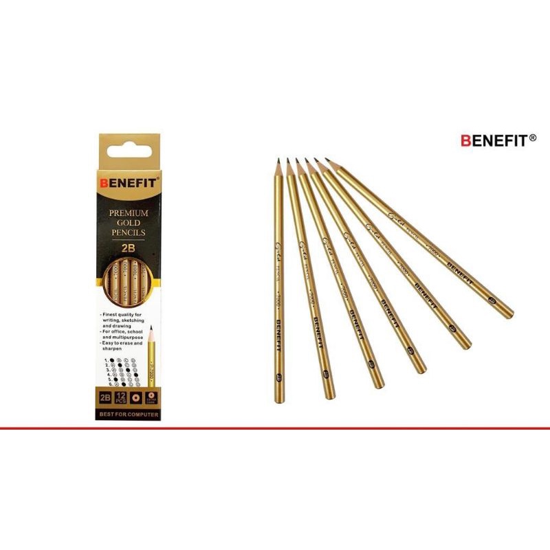 Jual Pensil 2b Benefit Gold Silver Runcing Per 12pcs Shopee Indonesia