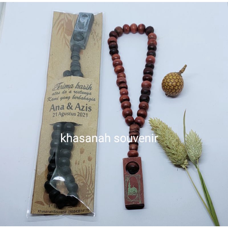 Jual souvenir tasbih kayu 33 butir kemas papercraft custom tulisan ...