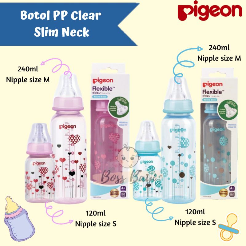 Jual PIGEON Botol PP CLEAR Slim Neck Peristaltic Nipple 120ml 240ml ...