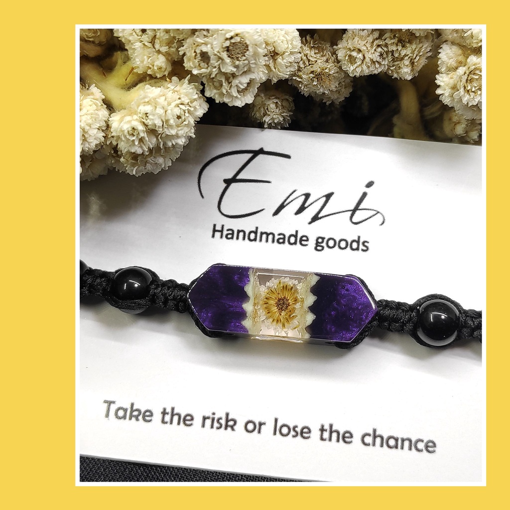 Jual Emicraftt - Gelang Couple Resin Bunga Edelweis Ungu Metalik Glow ...