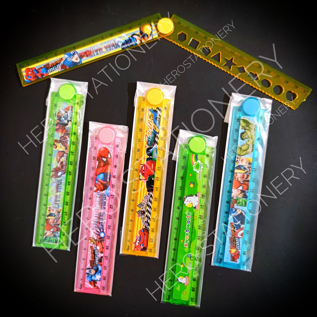 Jual SATUAN Ruler penggaris lipat plastik motif karakter fancy 30 cm ...