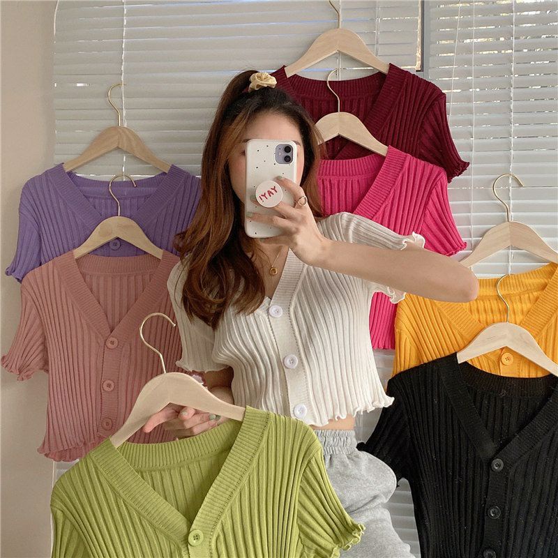 Jual Joana Crop Top Botton Rajut Korean Kriwil Crop Kardigan Crop Crop Rajutcrop Murah