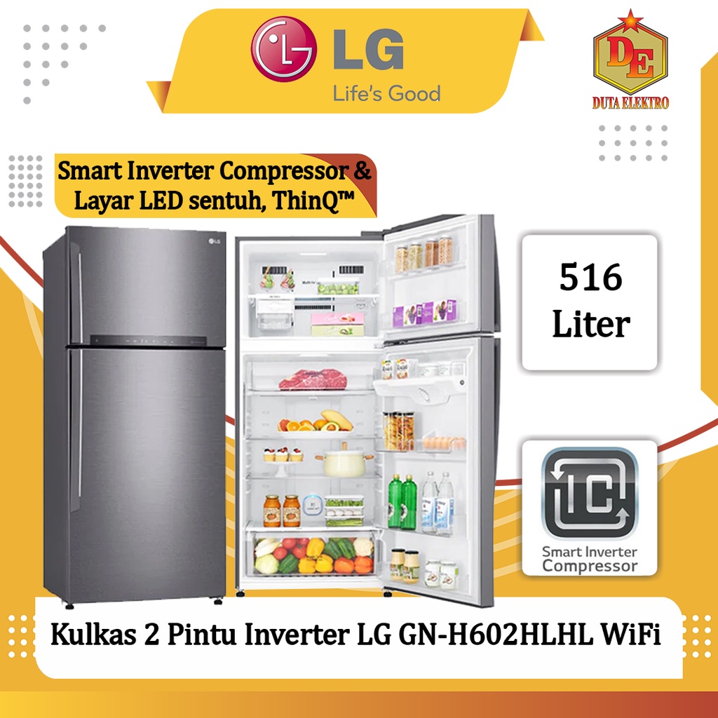 Jual Kulkas 2 Pintu Inverter LG GN-H602HLHL WiFi | Shopee Indonesia