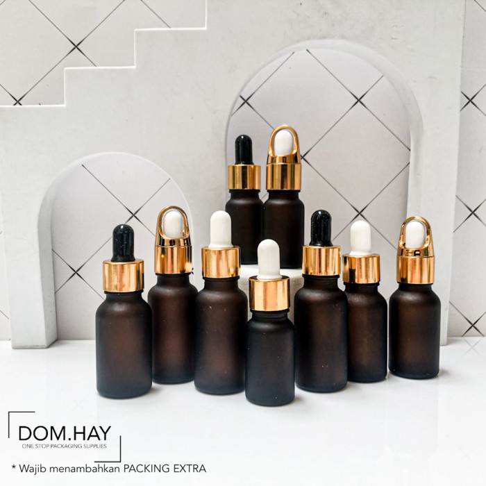 Jual Botol Pipet Kaca Doff Cokelat Tutup Gold Face Serum Dropper Bottle ...