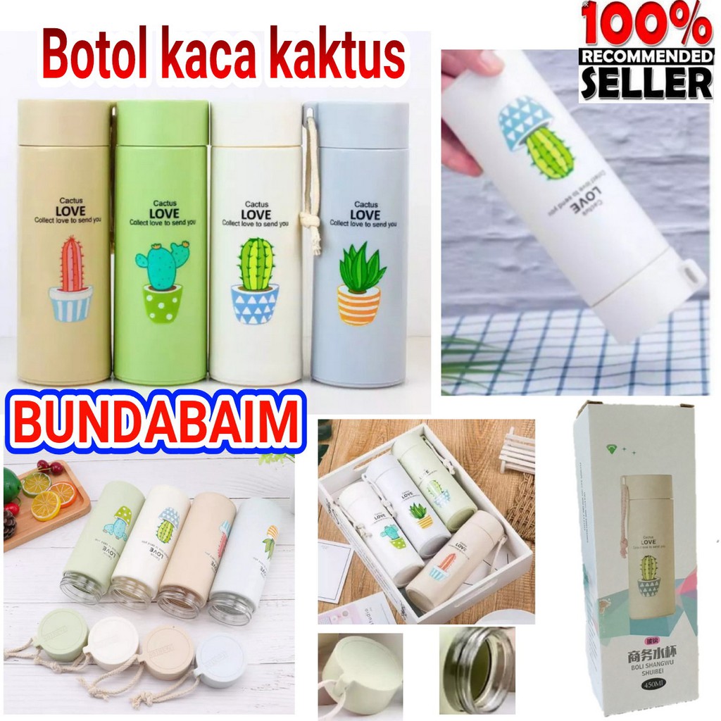Jual BOTOL KACA KAKTUS PACK DUS KTS80 / BOTOL AIR MINUM MOTIF CACTUS ...