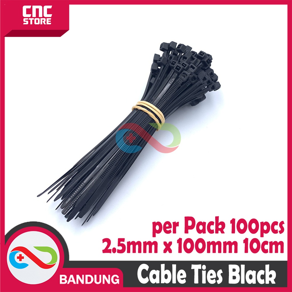 Jual CABLE KABEL TIES TIS 2.5x100MM 10CM - HITAM PACK 100PCS | Shopee Indonesia