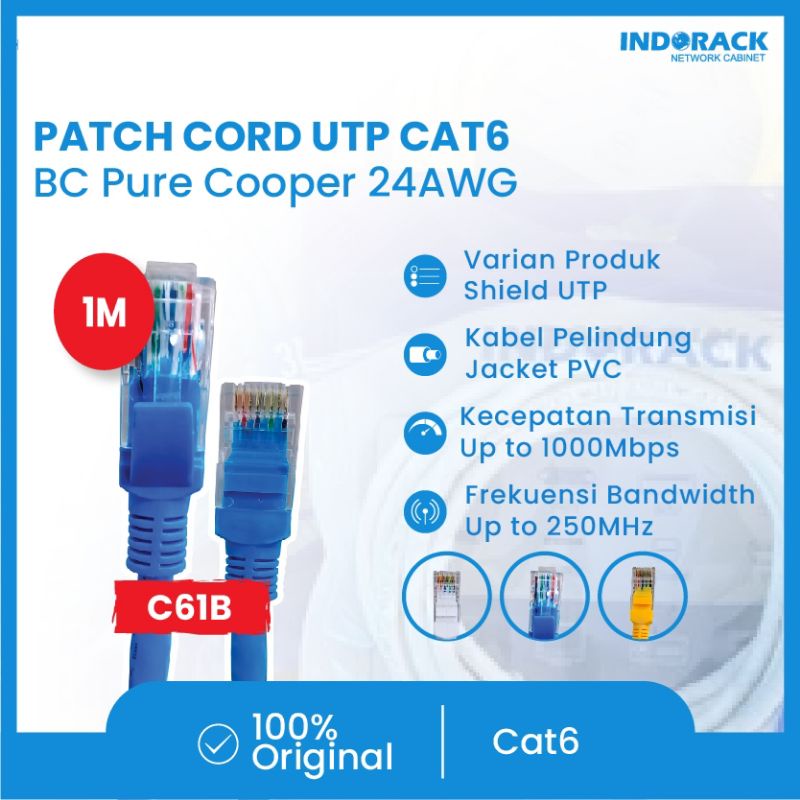 Jual UTP CAT6 Kabel LAN 1 Meter RJ45 Cable Patch Cord 24AWG 4 PAIR CAT 6 1M | Shopee Indonesia
