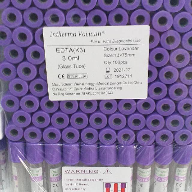 Jual TABUNG EDTA 3ML/ TABUNG DARAH/ GLAS TUBE/box isi 100pcs | Shopee ...