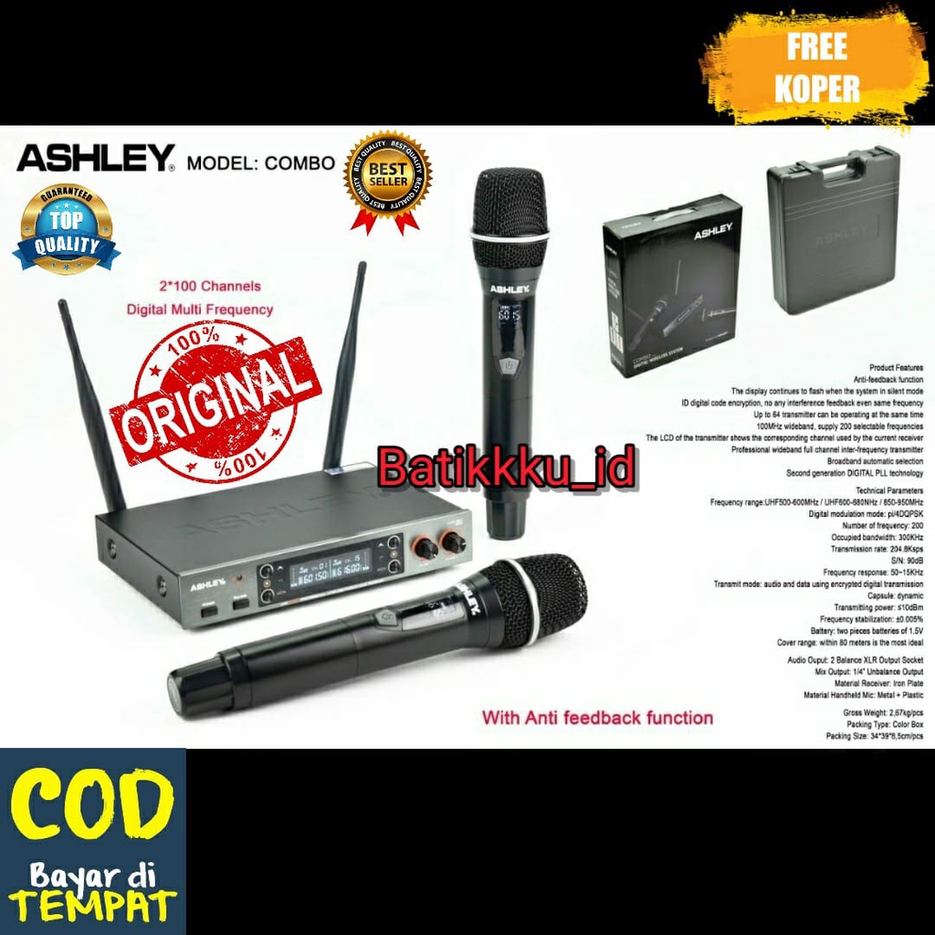 Jual MIC WIRELESS ASHLEY COMBO ORIGINAL FREE KOPER ANTI FEEDBACK BISA ...