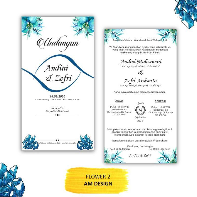 Jual Undangan Pernikahan Satu Lembar Bolak Balik Murah Desain Flower 2 ...