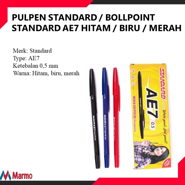 Jual PULPEN STANDARD / BOLLPOINT STANDARD AE7 HITAM / BIRU / MERAH | Shopee Indonesia