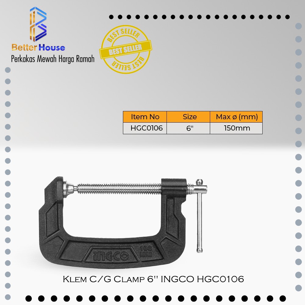 Jual Klem C/G Clamp 6" INGCO HGC0106 Catok Jepit Press Kayu Besi Inch ...