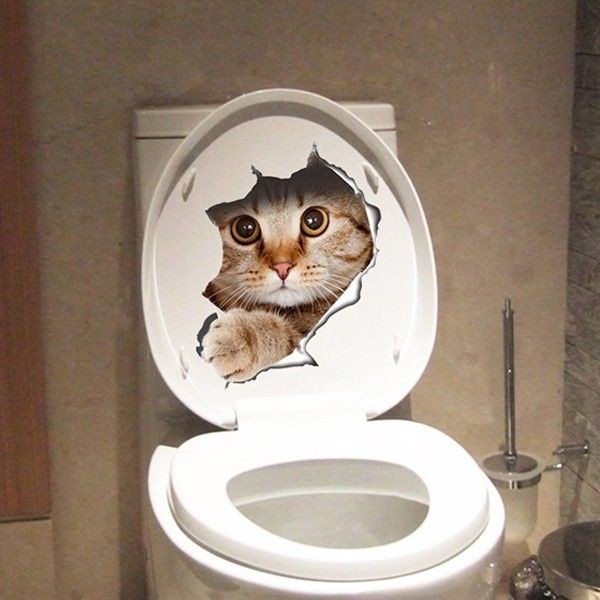 Jual Stiker Kucing Unik Hiasan Toilet Kulkas Dinding cat wall sticker ...