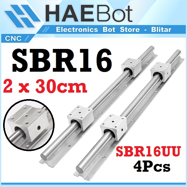Jual [HAEBOT] Set Rail SBR16 SBR 16 2x30cm Rel Linear Shaft As 16mm CNC ...