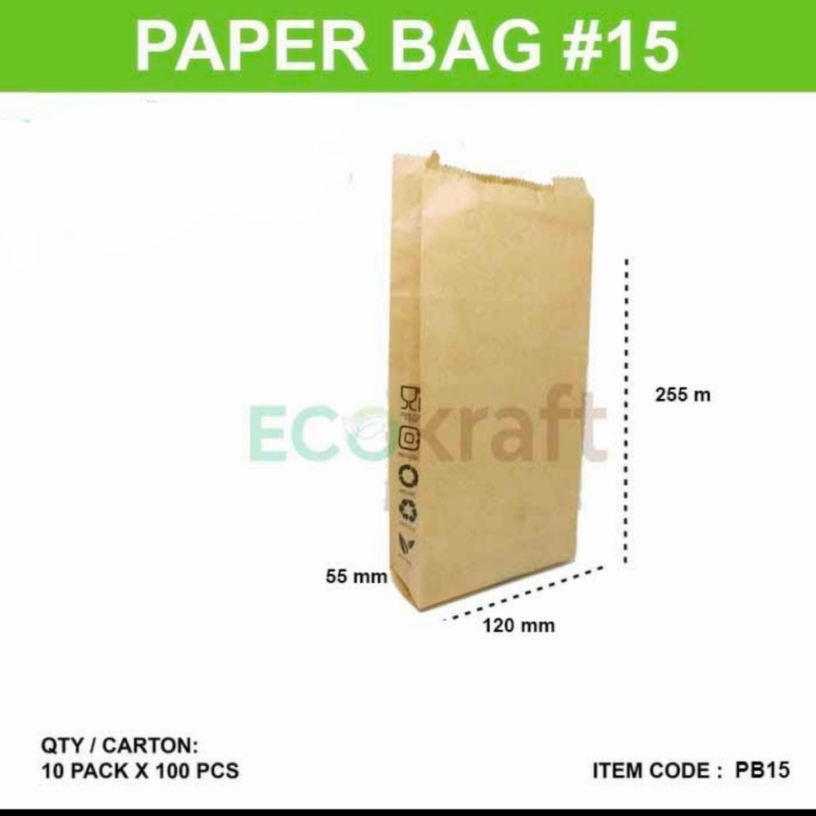 Jual PAPER BAG #15 BROWN - SOS BAG PB15 - KANTONG KERTAS ROTI - 100 SET | Shopee Indonesia