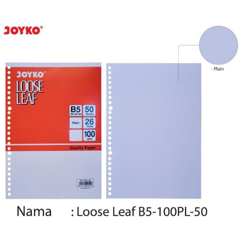 Jual LOOSE LEAF B5 POLOS / PLAIN JOYKO 50 LEMBAR , 100 lembar / KERTAS FILE B5 PLAIN | Shopee ...