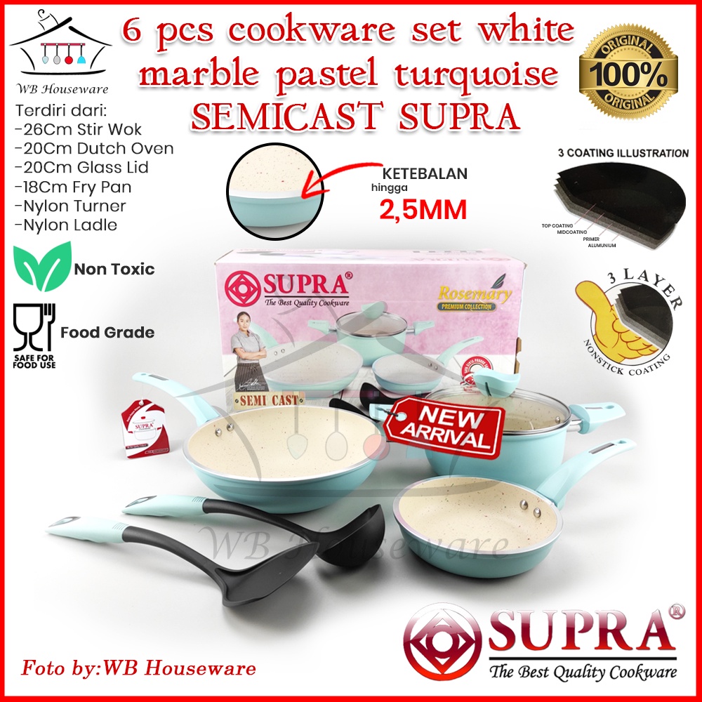 Jual panci set supra 6pcs white marble turquoise / cookware set anti ...