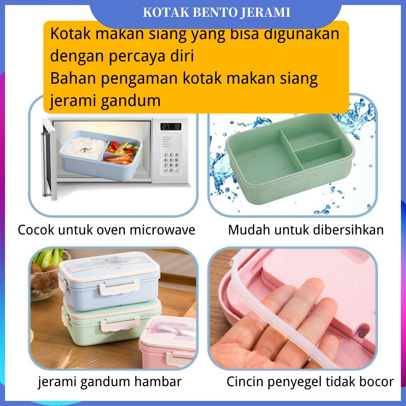 Jual Kotak Bekal Makan Lunch Box PP Jerami Gandum Free Sendok & Sumpit Bekal Makan Set Tempat ...
