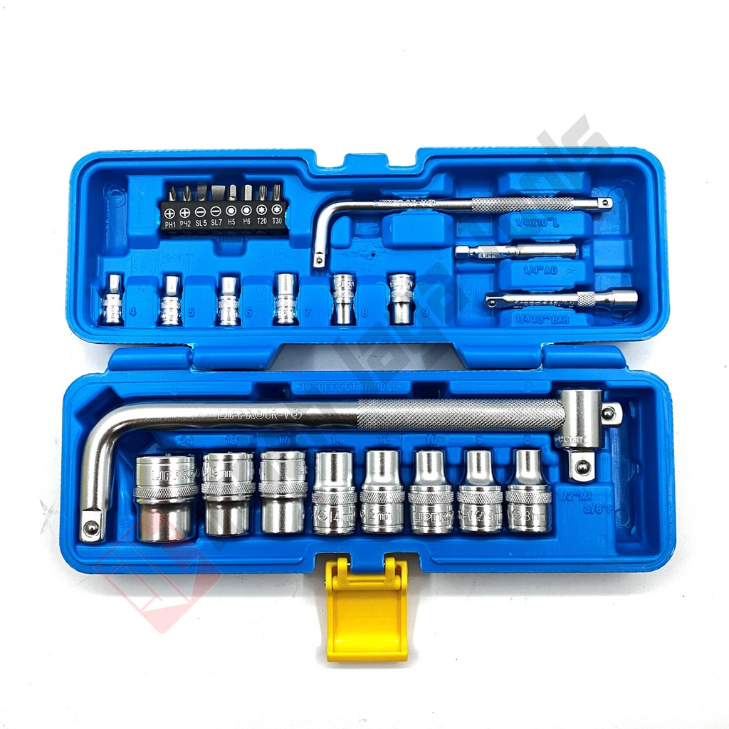Jual LIPPRO Kunci Sok Set 28 Pcs 1/4" 1/2" - Socket Shock Set Obeng ...
