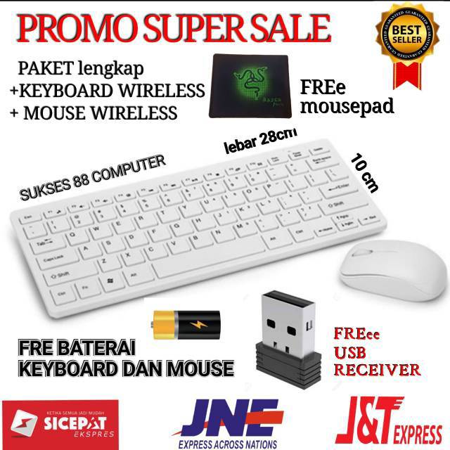 Jual PAKET KEYBOARD WIRELESS + MOUSE WIRELESS SUNROSE MINI FREE MOUSEPAD R@ZER | Shopee Indonesia