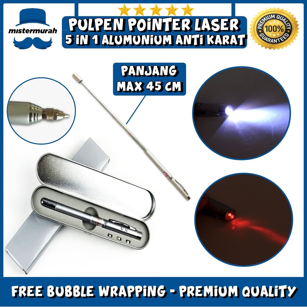 Jual Pulpen Laser Pena Bolpoin LED Aluminium Pointer - 5 IN 1 Pen ...