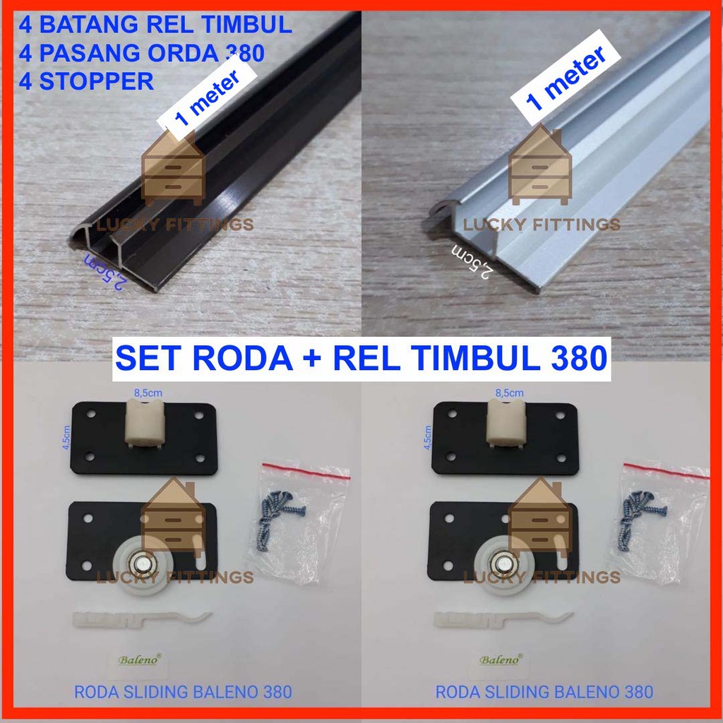 Jual SET 4 Rel Timbul 380 + Roda 380 Pintu Lemari Sliding / Geser 1 M X 4 BATANG untuk 2 PINTU ...