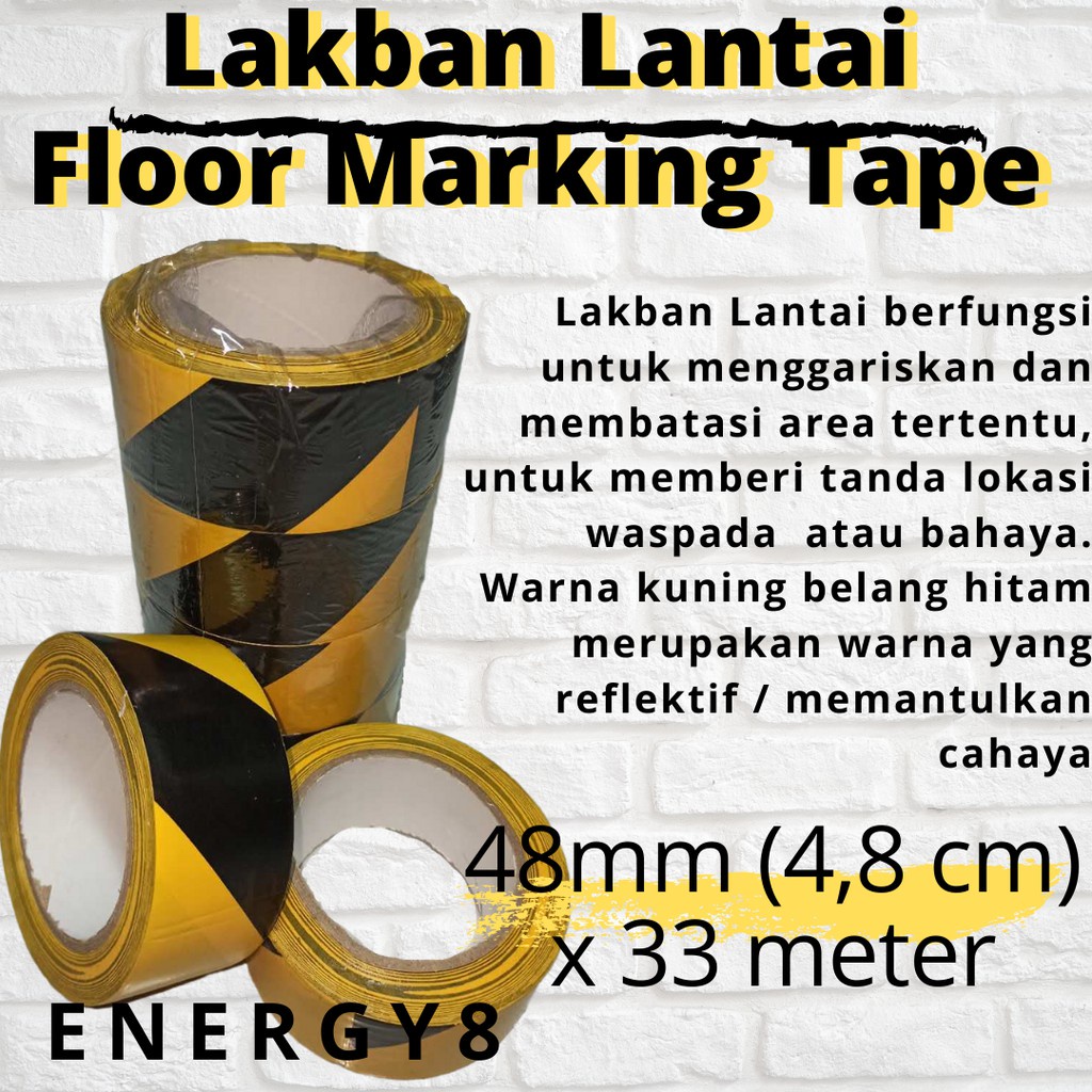 Jual LAKBAN LANTAI FLOOR MARKING TAPE 48mm x 33m KUNING HITAM - MERAH PUTIH | Shopee Indonesia