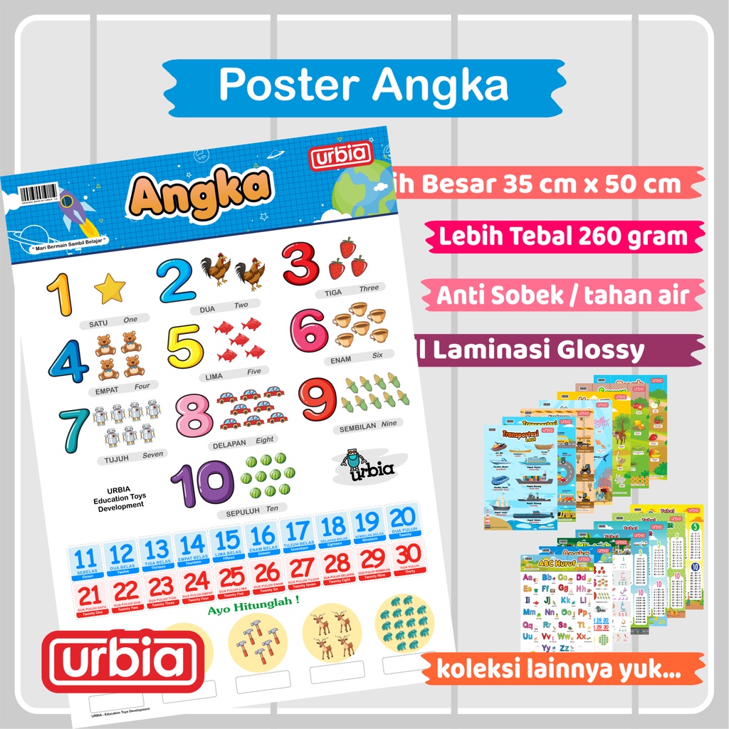 Jual [POSTER ANGKA] - URBIA Poster Edukasi Anak PAUD TK SD | Shopee ...