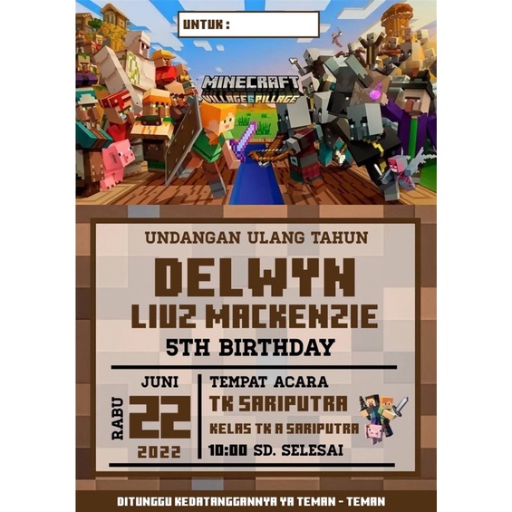 Jual Birthday Invitation / Undangan Ulang Tahun tema Minecraft | Shopee ...