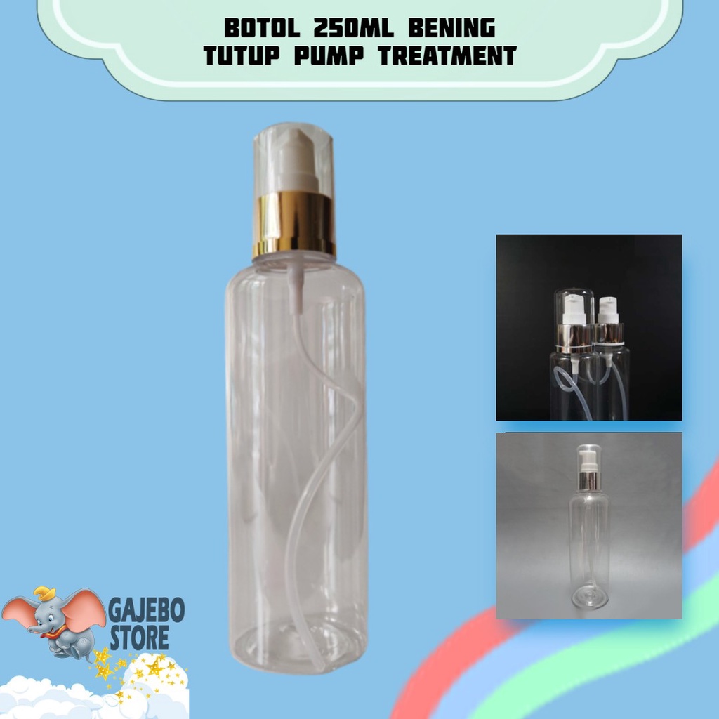 Jual BOTOL PLASTIK 250ML CLEAR BENING TUTUP PUMP TREATMENT GOLD N24 FULL COVER / BOTOL ISI ULANG ...