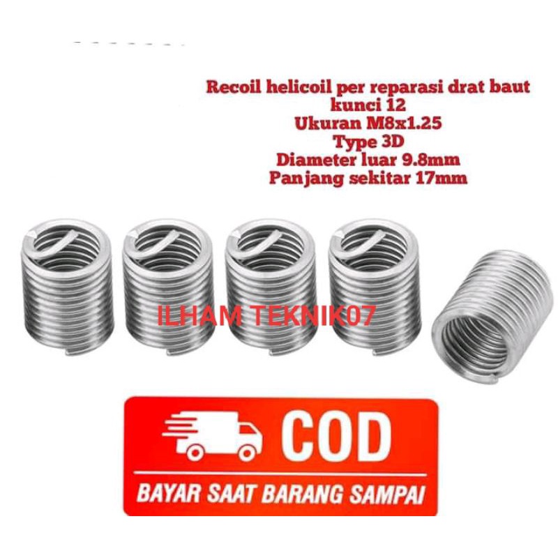 Jual RECOIL M8X1.25 3D HELICOIL VERBOS RECOIL BAUT 12 ISI RECOIL DRAT ...