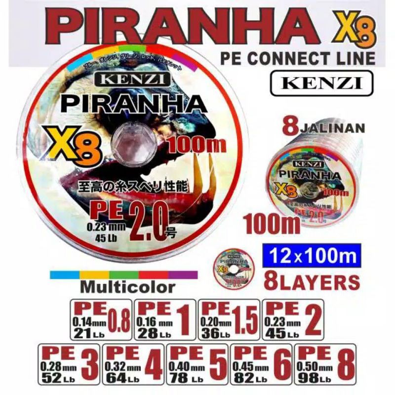 Jual Benang / senar PE KENZI PIRANHA X8 panjang 100 meter | Shopee Indonesia